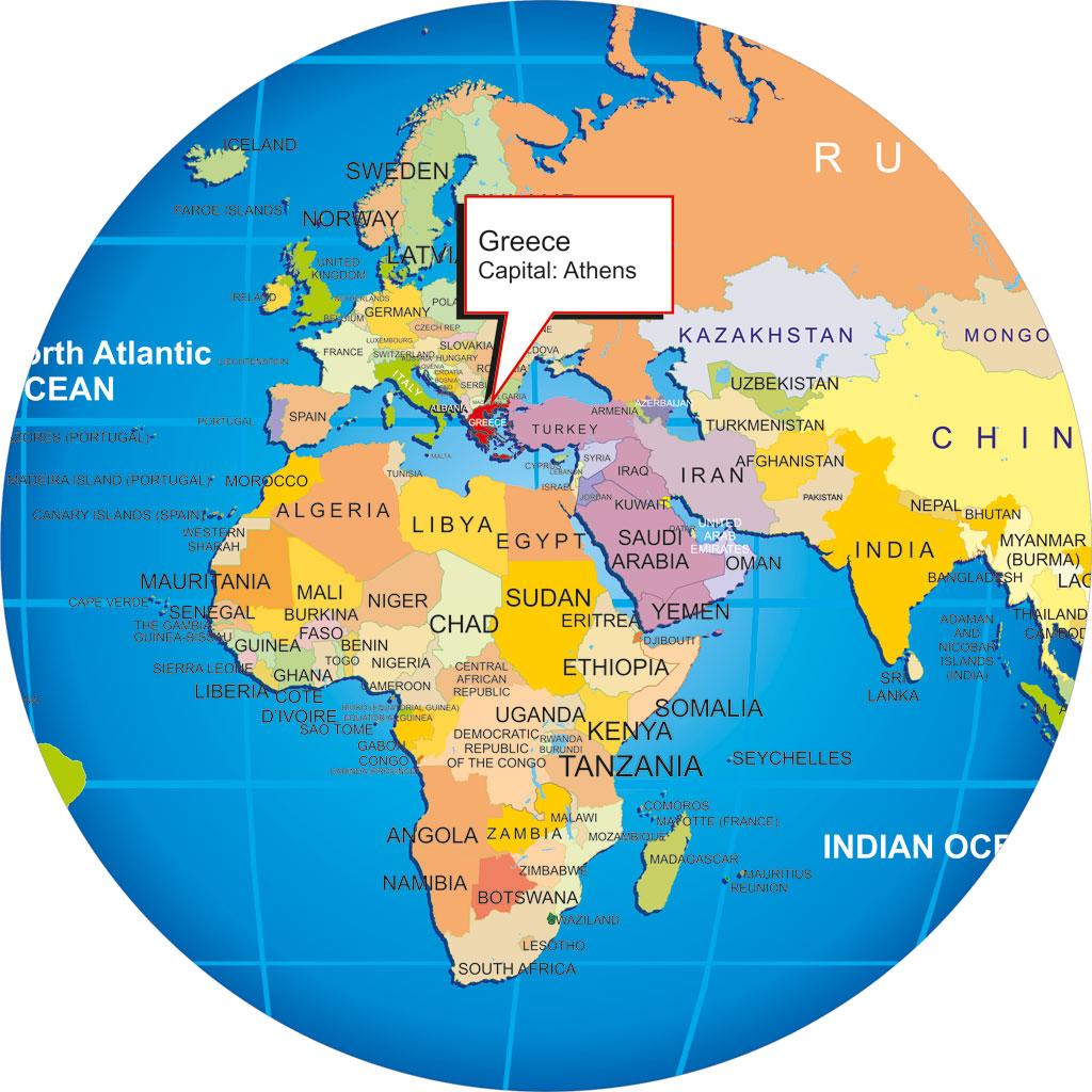 Grækenland kort world - Grækenland på et verdenskort (det Sydlige ...